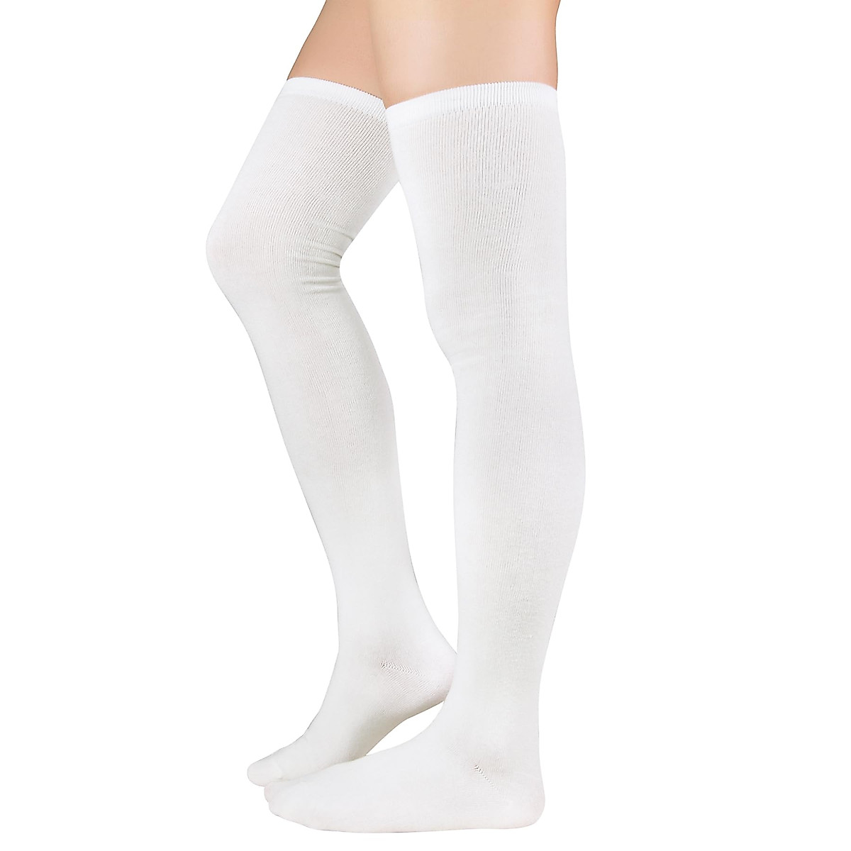 Zando Women Plus Size Thigh High Socks Over Knee Tube Stocking Sock Cotton High Leg Warmers Warm Cosplay Legging Sock 1 Pair White One Size