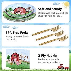 Lopeastar 100Pcs Farm Birthday Decorations Plates Set for 25 Guests, Barnyard Animal Plates Napkins and Forks Baby Shower Party Supplies