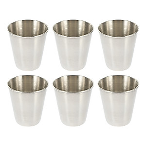 STOBOK 6PCS 2 Ounce Shot Glasses Stainless Steel Shot Cups Glass Drinking Tumbler for Whiskey (70ml)