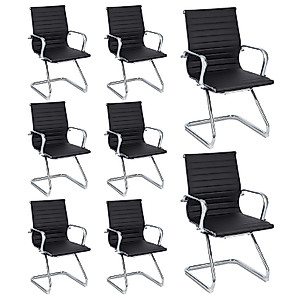 KLASIKA Office Guest Chair Leather Reception Without Wheels with Sled Base for Desk Conference Area Waiting Room Set of 8