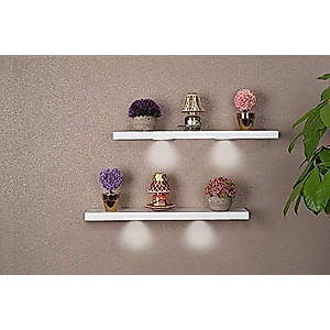SkyMall Versatile Wood Floating Wall Shelves with LED Lights - White (Set of 2)