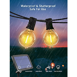 Solar String Light Outdoor Lijun 50FT S14 LED Patio Lights Waterproof Shatterproof 4 Light Mode Solar Powered with 17 Plastic Hanging E26 LED Bulbs for Porch, Pergola, Backyard, Garden, Party, Wedding