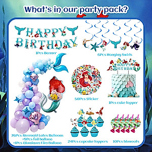 272 PCS Little Mermaid Birthday Party Supplies, Party Decorations, Ariel Birthday Decorations included Happy Birthday Banner, Balloons, Swirls, Invitation Cards, Tableware
