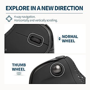 DeLUX Seeker Wireless Ergonomic Vertical Mouse with OLED Screen, BT and USB Receiver, Connect with Up to 4 Devices, Thumb Wheel, 4000DPI, Programmable Rechargeable Silent Mouse(M618XSD-Black)