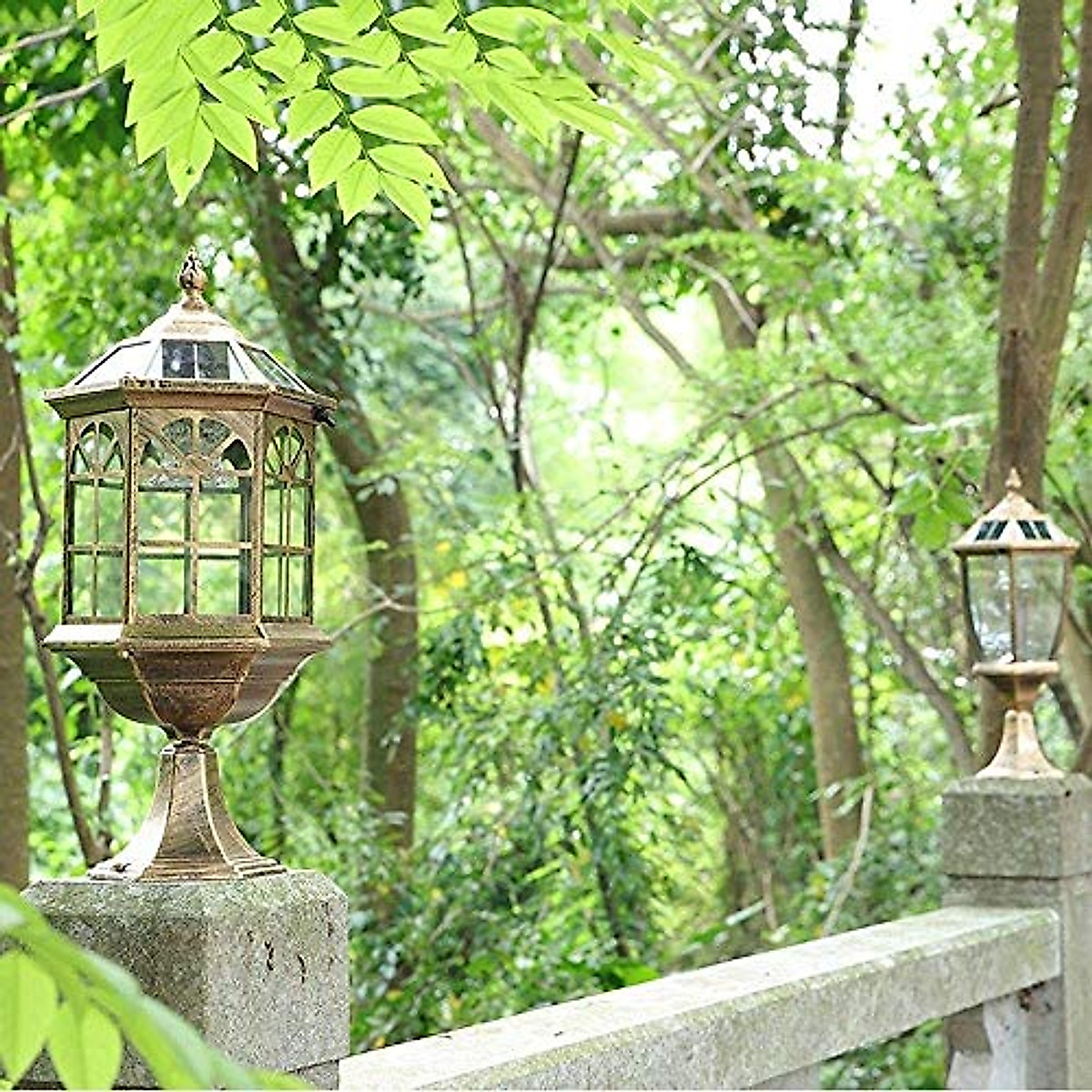 IP65 Waterproof Solar Column Head Light Outdoor Garden Landscape Street Light Home Door Column Wall Post Lamp Villa Patio Security Light Exterior Post Light Pillar Lamp Decorative Lantern