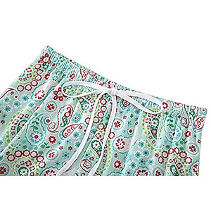 CHUNG Women's Cute Cotton Pajama Set Cartoon Tank Tee Shorts Sleepwear Summer Plus Size, GreenPaisley, Medium