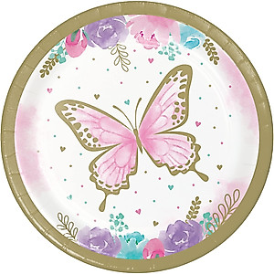 Party Creations Butterfly Party Supplies for 8 People | Floral Butterfly Themed Paper Plates and Napkins | Butterfly Shimmer Design, Multicolor