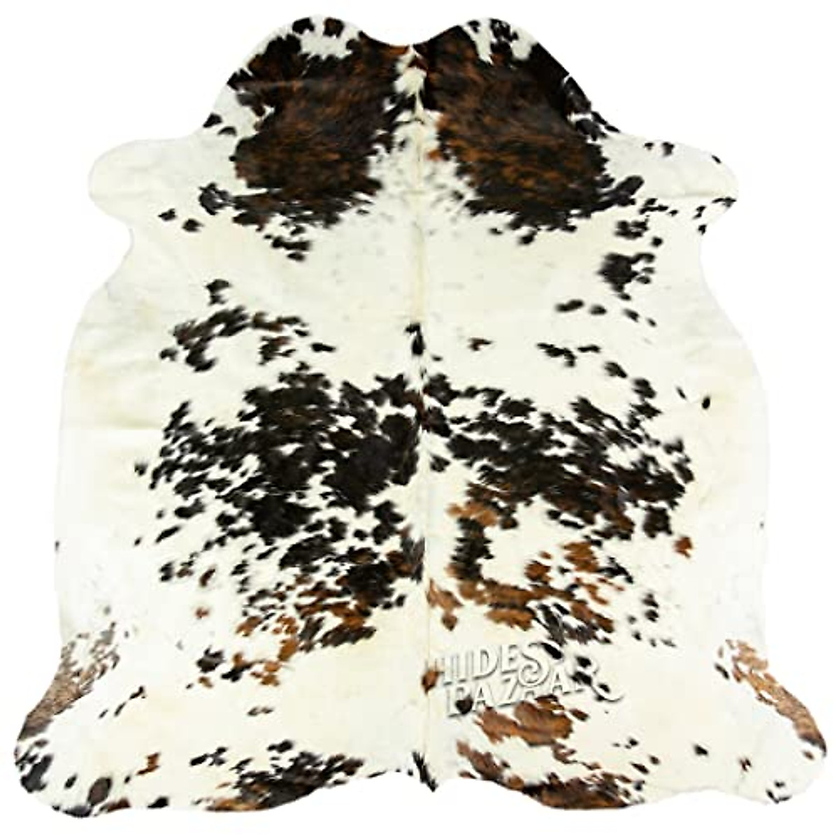 HIDES BAZAAR Light-Tricolor Cowhide Rug, White, Brown and Black Color Mix, Natural Leather Hide, Area Rug (5x7ft)