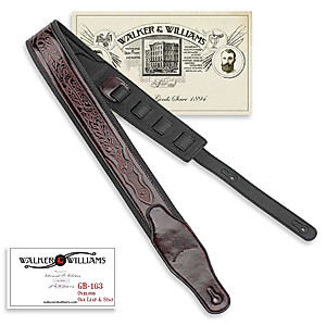 Walker & Williams GB-163 Oxford Brown Handmade Padded Guitar Strap with Oak Leaves & Texas Star Tooling For Acoustic, Electric, And Bass Guitars