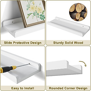 Love-KANKEI White Floating Shelves for Wall Set of 4, Wood Wall Shelves with Lip,15.6 Inch Rustic Hanging Shelves for Bedroom Bathroom Living Room Kitchen Nursery Display