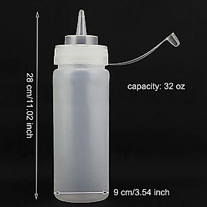 EORTA 3 Pack Plastic Squeezable Bottles with Tip Caps Squirt Condiment Containers, 32 Ounces Dispensers for Ketchup Mustard Sauce Olive Tomato Salad, Home Kitchen Restaurant BBQ, White