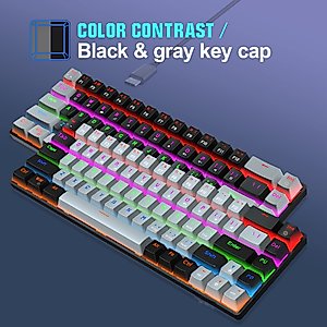 Horoper Computer Mechanical Keyboard, Mechanical Keyboard 68‑Key Red Shaft Green Shaft Dual Color RGB Backlit Gaming Mechanical Keypad (Gray)