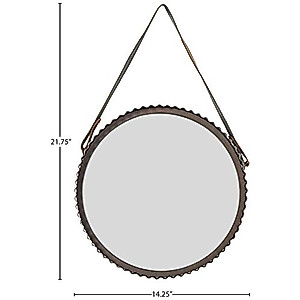 Amazon Brand – Stone & Beam Rustic Farmhouse Round Wood Iron Mirror with Faux Leather Strap - 22 Inch, Black Metal