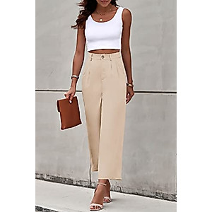 PRETTYGARDEN Women's Casual Summer Work Pants High Waisted Palazzo Pant Flowy Wide Leg Trousers with Pockets (Apricot,Medium)