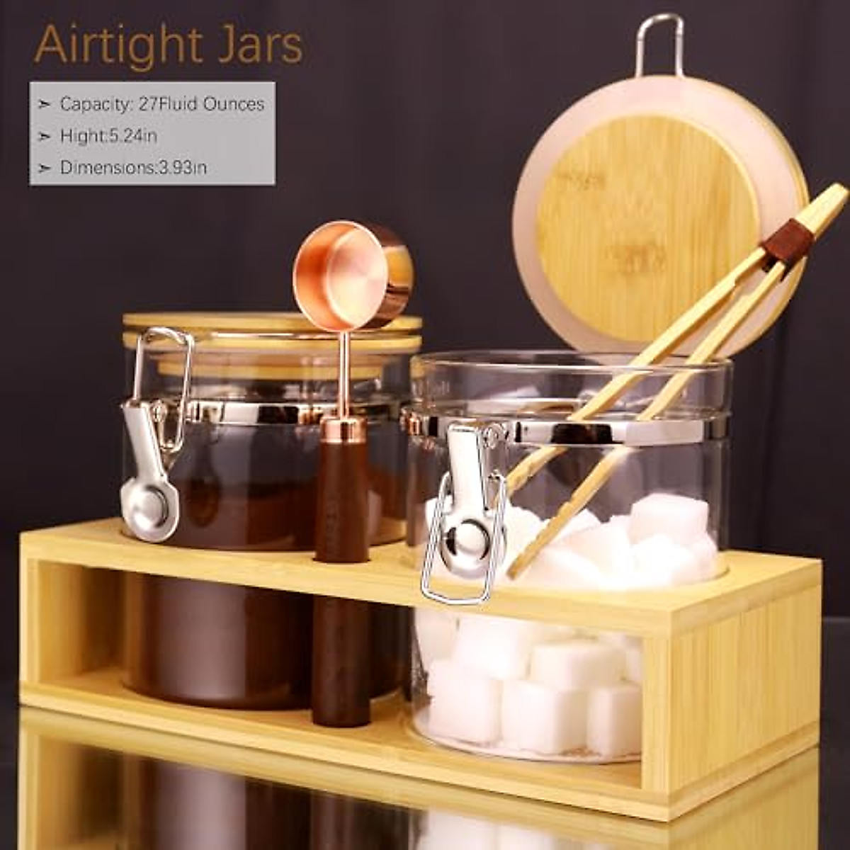 Matifaner Glass Coffee Storage Containers with Measuring Spoon, Airtight Food Storage jars with Lids, Glass Coffee Canister with Shelf and Scoop for Coffee,Sugar, Loose Tea, Set of 2 (27OZ×2P)