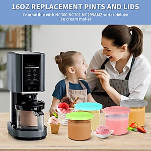 AFDLLDQM Containers Replacement for Ninja Creami Pints and Lids - 4 Pack, 16oz Cups Compatible with NC301 NC300 NC299AMZ NC290 Series Ice Cream Maker - BPA-Free & Dishwasher Safe