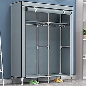 TIE-DailyNec Closet Portable Wardrobe Clothes Storage Organizer with Hanging Rails, Non-Woven Fabric Wardrobe Freestanding Storage Shelves, Durable & Easy Assembly Closet (Silver Gray)
