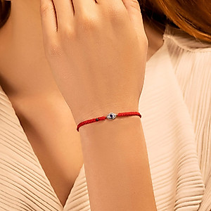 KARMA AND LUCK Powerful Protection, Red String Bracelet with Evil Eye Charm for Women, Sterling Silver with Genuine Amethyst Stone, Size 5.5"-7.5”