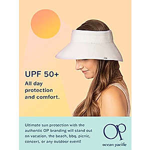 Ocean Pacific Beach Roll Up Straw Sun Hat Visor for Women, Sun Protection UPF 50 (White)
