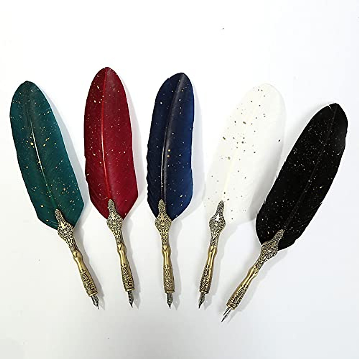 Surakey Quill Pen Feather Pen Calligraphy Pen Set Fountain Dip Pen and Ink Set Retro Antique Calligraphy Dipping Pen for Business Stationery School Writing Signing Invitations Letters - Navy blue