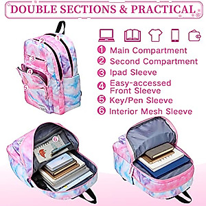 VASCHY School Backpack for Teen Girls, Bookbag Schoolbag Casual Daypack for High School/College/Women/Travel/Work Pink Galaxy
