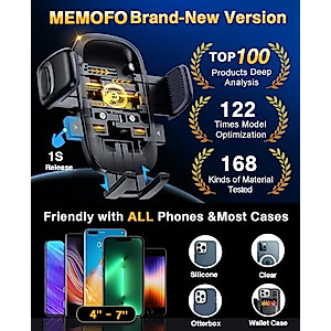 MEMOFO Phone Holders for Your Car【Military Grade Suction Ultra Strong Base】 Phone Mount for Car Windshield Dashboard Air Vent for iPhone, Samsung, Google, Nokia, Other Smartphones