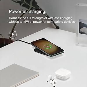 Belkin BoostCharge Pro 15W Universal Easy Align Wireless Charging Pad, Fast Qi Charger, Large Charging Pad for Apple iPhone, Samsung Galaxy, Apple AirPods Pro, and Other Devices - Black