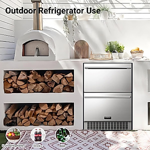 BODEGACOOLER 24 Inch Outdoor Beverage Refrigerator,Under Counter Double Drawer Fridge Stainless Steel,Built-in Outdoor Drawer Beverage Cooler for Soda Drink,Beer 149 Cans for Home,Commercial
