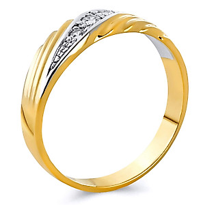 Wellingsale Ladies Solid 14k Two 2 Tone White and Yellow Gold Polished CZ Cubic Zirconia Round Cut Engagement Ring with Side Stones and Wedding Band Bridal Set - Size 4