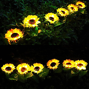 Solar Powered Sunflower Lights Outdoor 2 Pack, Solar Garden Lights Like Real Sunflowers Stake Flower Lamp for Outside, Landscape, Yard, Pathway, Patio, Christmas Decor (2 Sunflowers)