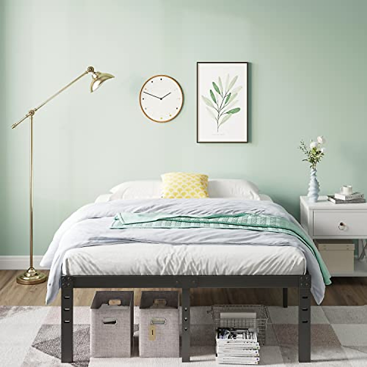 Sementa King-Bed-Frames 16 Inch High Heavy Duty-Platform-Mattress-Foundation - No Box Spring Needed,Storage Underneath,Easy Assembly,Noise Free,Black