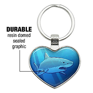 Great White Shark Realistic Keychain Heart Love Metal Key Chain Ring