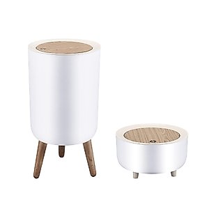 Trash can 1.8 Gallon，Dsektop garbage can 0.5 Gallon (2 Pieces) Mini Trash can with press top Lid, Nordic Modern waste basket, Office, Outdoor，Dog proof trash can(White)