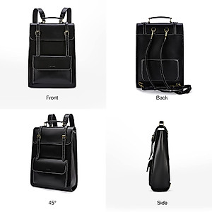 ECOSUSI Laptop Backpack for Women PU Leather Backpack Vintage for Laptop 15.6 inches School Bag College Bookbag, Brown