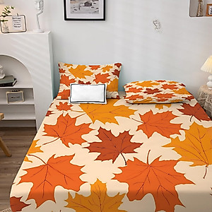 zcsm Fall Leaves Sheets Full Size Sheet Sets - Maple Leaf Bed Sheets, Soft Microfiber & Deep Pocket & Wrinkle Free Patterned Bedding Sheets & Pillowcases, 1 Fitted Sheet, 1 Flat Sheet, 2 Pillow Cases