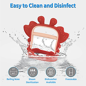 AmorBeBe Never Collect Dust Baby Teethers 2 Packs Anti-Dropping Teething Toys for Babies 0-6 Months 6-12 Months Silicone Wrist Teether Sensory Chew Montessori for Infants Hand Pacifier(Crab)