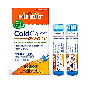 Boiron ColdCalm On The Go Cold Relief for Sneezing, Runny Nose, Nasal Congestion, and Sore Throat - 2 Count (160 Pellets)