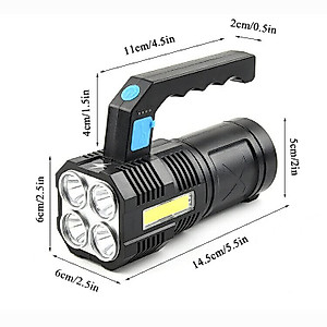 Wrrozz LED Flashlight USB Rechargeable, High Lumens Tactical Light with Sidelight, 4X LED, Zoomable, Handheld Super Brightest Flashlights, Portable Torch for Outdoor Camping Emergency Lantern