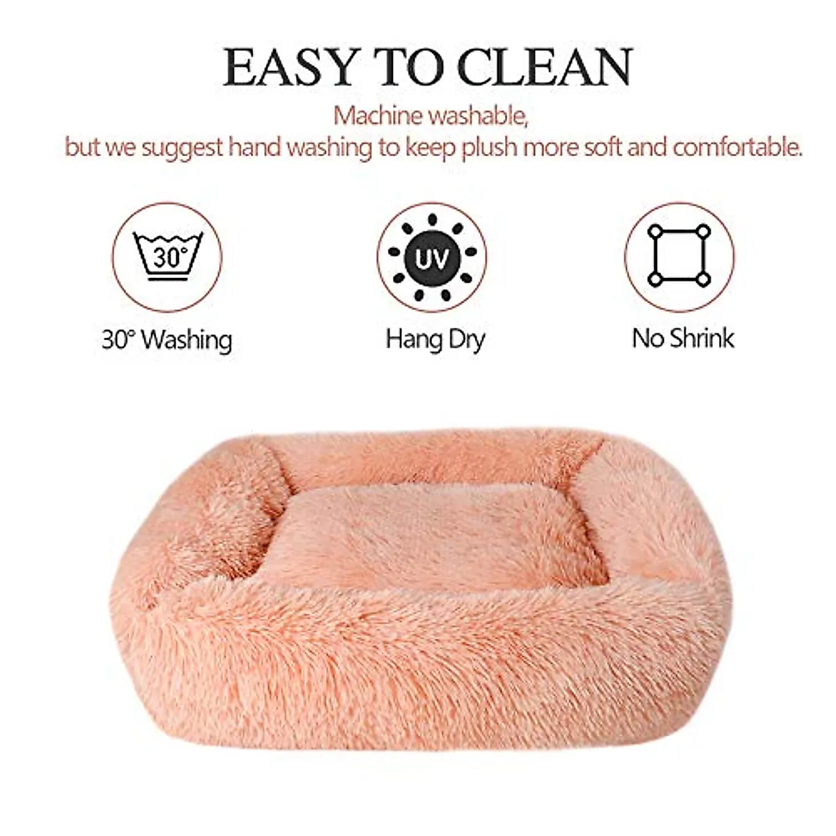 Lucky Monet Dog Beds for Small Dogs 21.7" x 17.7", Fluffy Calming Dog Cat Bed Washable Dog Beds with Sides Soft Dog Crate Bed for Sleeping (S, Pink)