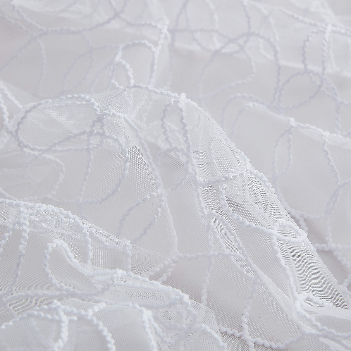 HLC.ME Audrey Embroidered Sheer Voile Window Curtain Short Rod Pocket Tiers for Kitchen, Bedroom, Small Windows and Bathroom (30 x 24 inch Long, White)