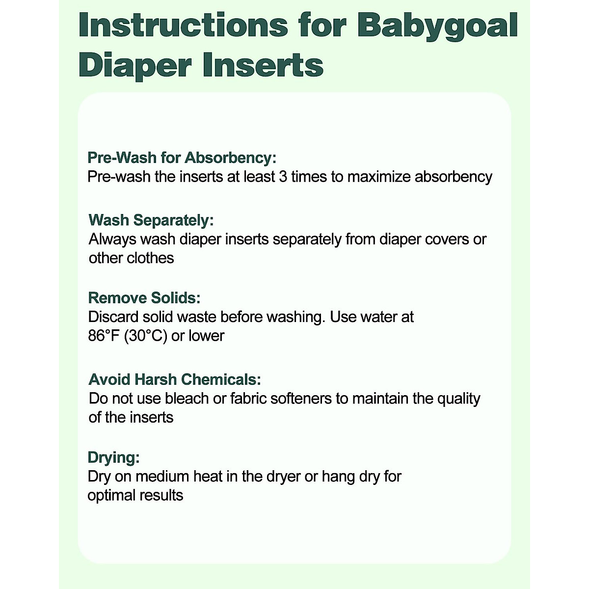 Babygoal Reusable Cloth Diaper Inserts Pack of 12, Absorbent & Breathable Liners, 3-Layer Microfiber Inserts for Cloth Diapers 12T