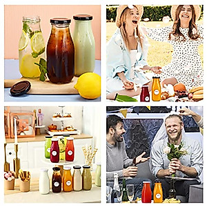 CUCUMI 30pcs 12oz Glass Milk Bottle with Lid, Small Reusable Vintage Glass Milk Jars Drinking Juice Bottles with 60 Lids and Waterproof Labels