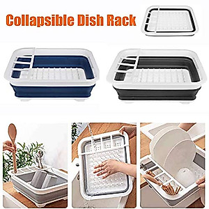 Multifunction KitchenDrying Dish Rack Collapsible Dish Drainer Rack Folding Bowl Drain Rack Tableware Holder Fruit Basket Organizer (Blue)