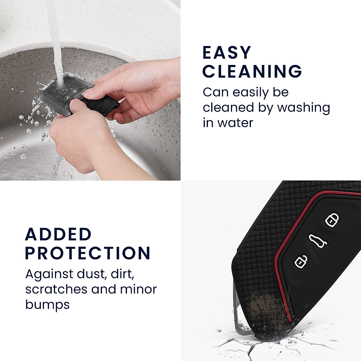 kwmobile Car Key Cover Compatible with VW Golf 8 3 Button Car Key Key Cover - Silicone Protective Car Key Fob Case - Black/Red