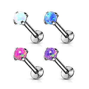 Pierced Owl 16GA Synthetic Opal Stainless Steel Threadless Push In Flat Back Labret Monroe Lip Cartilage Tragus Earring Stud (Pink)