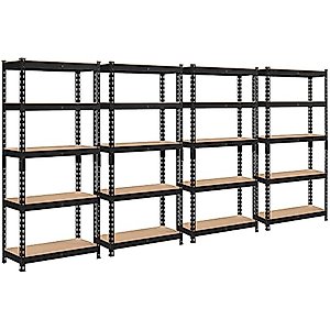 Topeakmart 4 PCS 5-Tier Utility Shelves, Metal Storage Shelves Garage Shelving Unit Adjustable Garage Storage Shelves Storage Racks Heavy Duty Shed Shelving-Black, 27.5 x 12 x 60 Inch