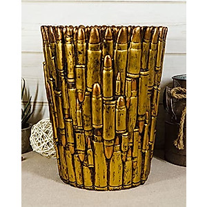Ebros Gift Rustic Western Military Style Spherical Rifle Ammo Rounds Shells Gold Tone Bullets Bathroom Accessory (Dry Waste Basket Trash Bin)