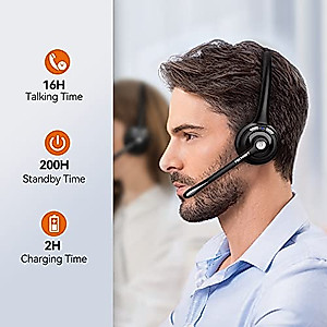 Bluetooth Headset, TECKNET Wireless On Ear Headphones with Noise Cancelling Microphone for Trucker, Hand Free Wireless Headset with Mute Mic for Cellphone, PC, Home, Office, Call Center, Skype, Travel
