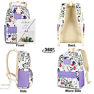 Bluboon Backpack for School Girls Primary School Bag for Kids Teens Casual Daypack Bag with Crossbody Purse Messenger Bag(Purple Floral)