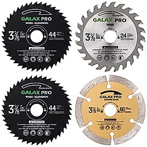 GALAX PRO 3-3/8 Inch (85 mm) Circular Saw Blade Set with 3/8 Inch (10mm) Arbor, Pack of 4-Pieces TCT/HSS/Diamond Saw Blades Assorted for Wood/Plastic/Metal/Tile Cutting
